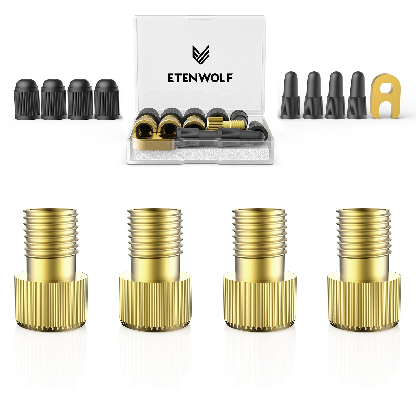 ETENWOLF Brass Presta Valve Adapter 4 Pack (Convert Presta to Schrader