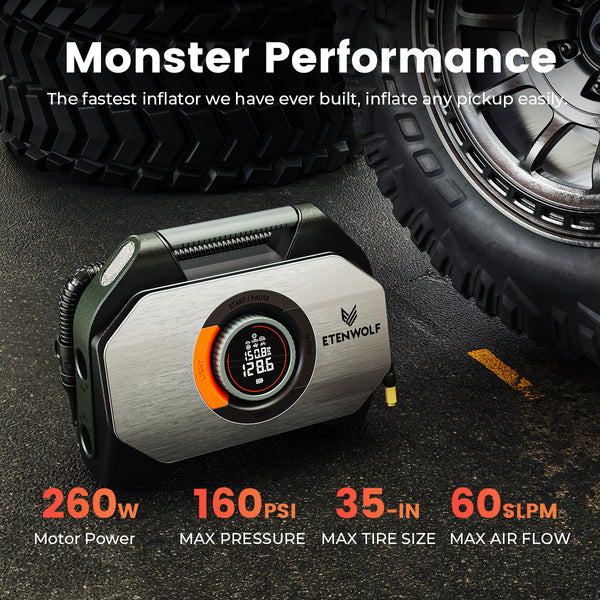 ETENWOLF Vortex S7 Heavy Duty Tire Inflator Air Compressor (38,400 mAh